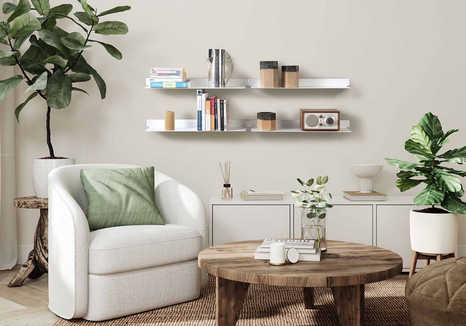 Design wandplank - wit, onzichtbaar en van metaal 60 cm - Set van 2 - Staal