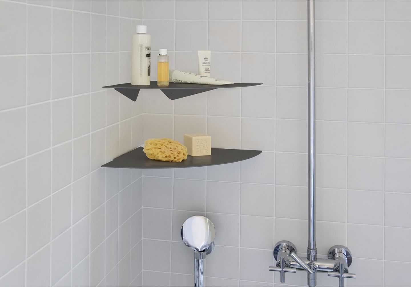 Hoek Wandplank voor de badkamer 36 cm - Grijs - Set van 2