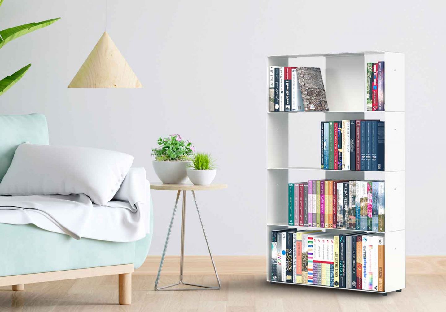 Witte design boekenkast 60 cm - wit metaal - 4 niveaus