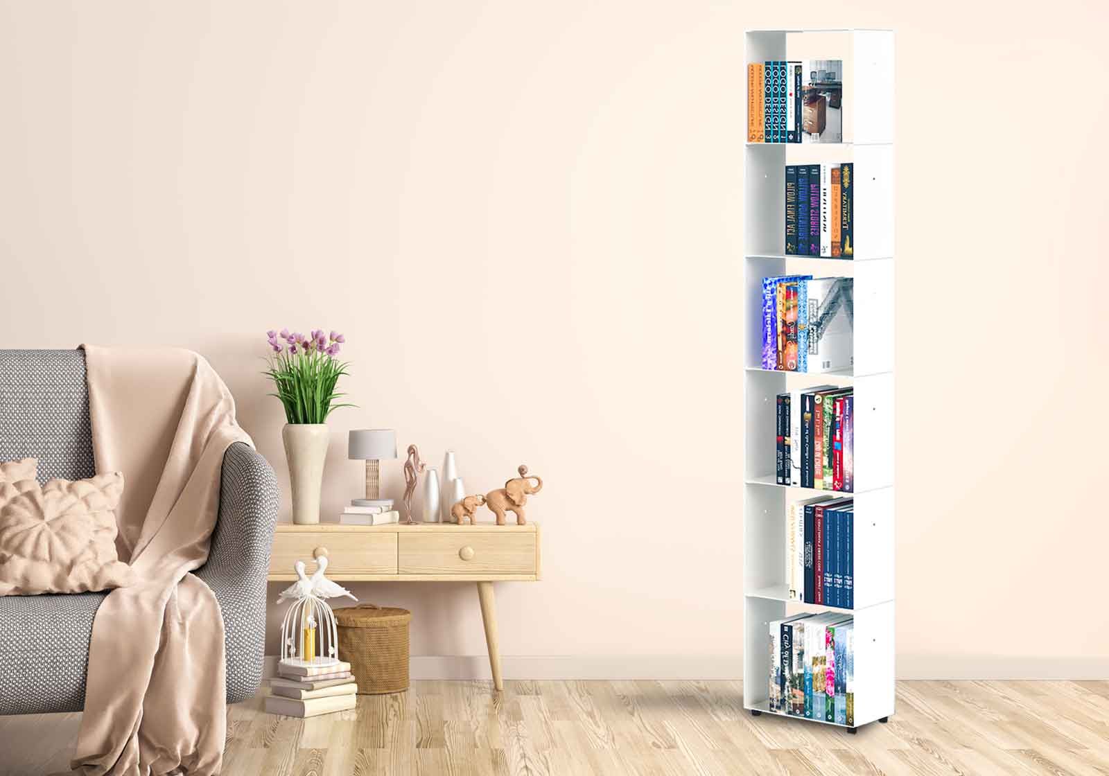 Witte design boekenkast 30 cm - metaal - 6 niveaus