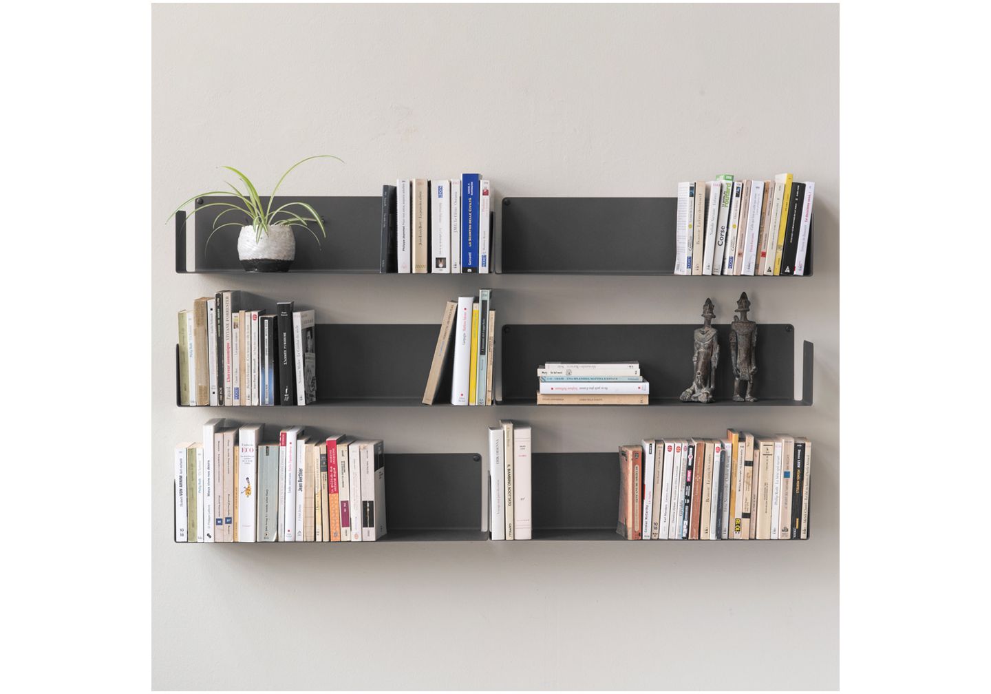 Grijze Lineaire Design Wandbibliotheek - 6 Wandplanken