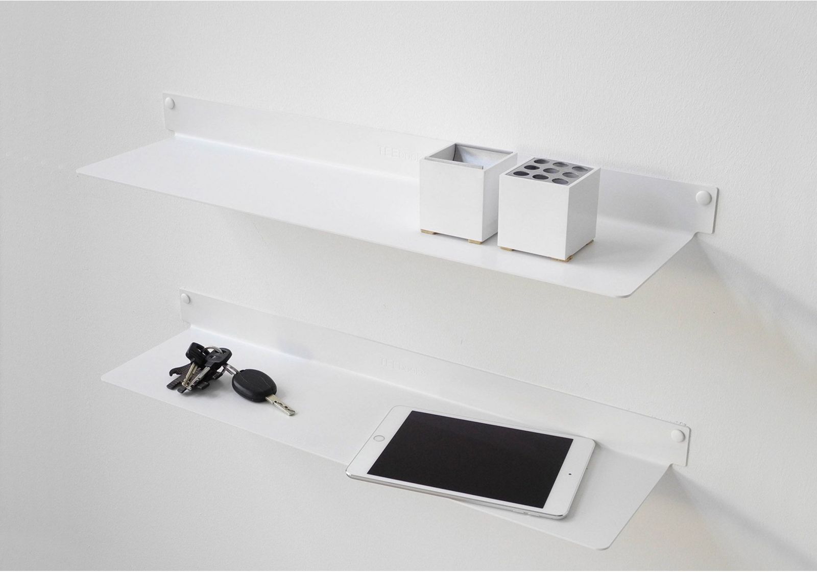 Design wandplank - wit, onzichtbaar en van metaal 60 cm - Set van 2 - Staal