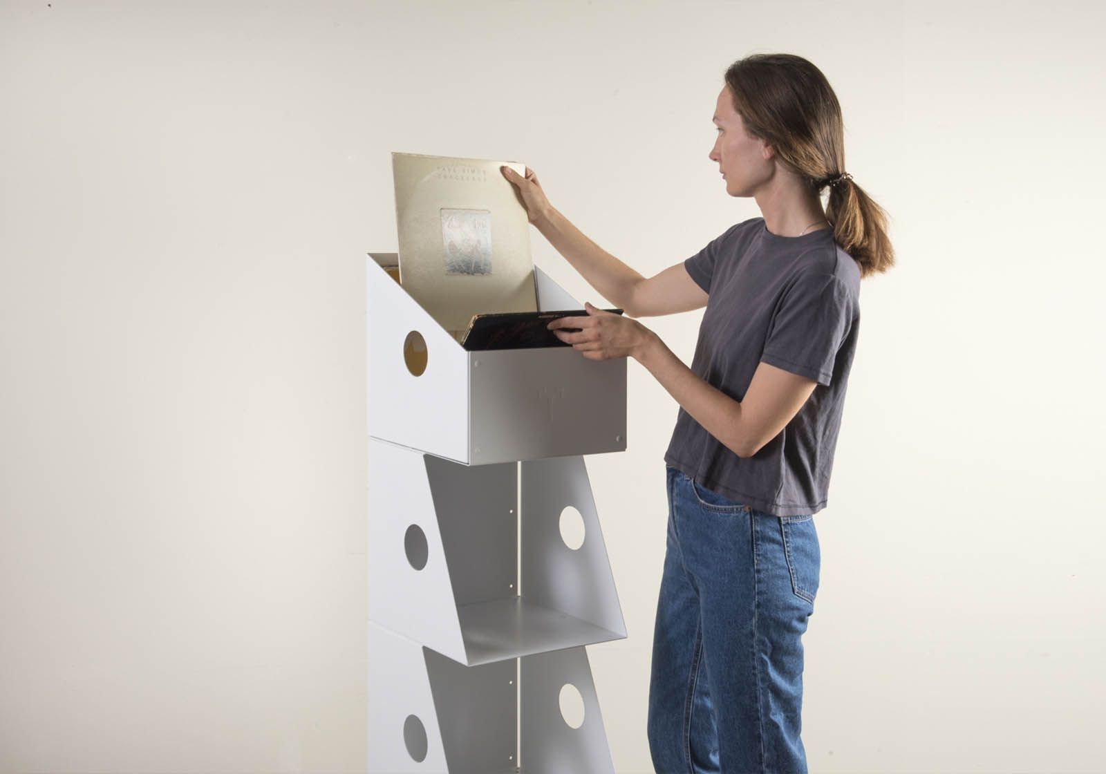 Buy Vinyl record storage - Metal White - 4 levels